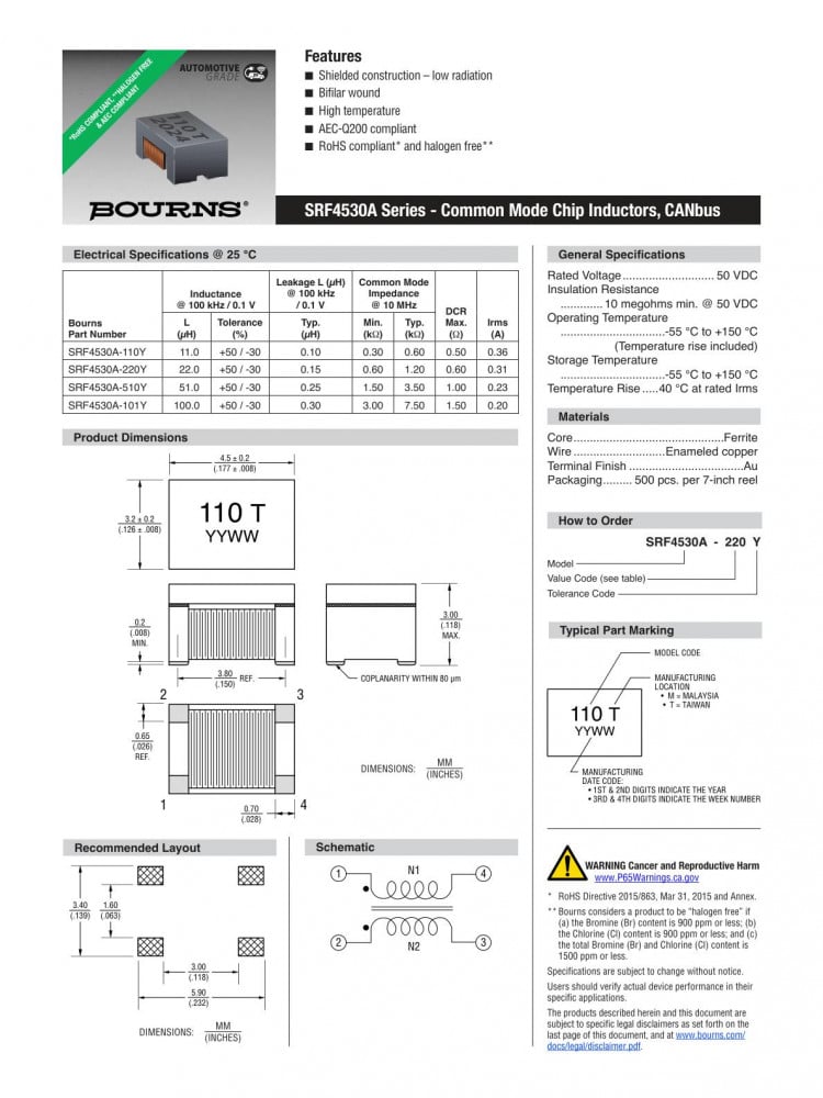 SRF4530A series datasheet page 1