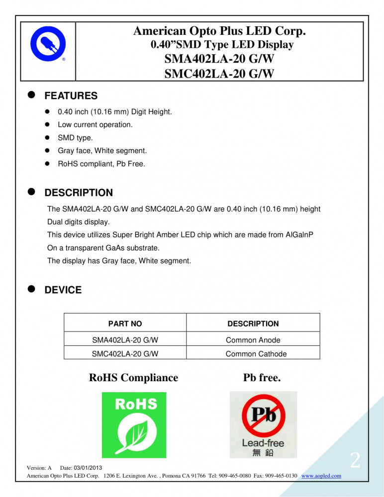 SMA402LA-20 datasheet page 2
