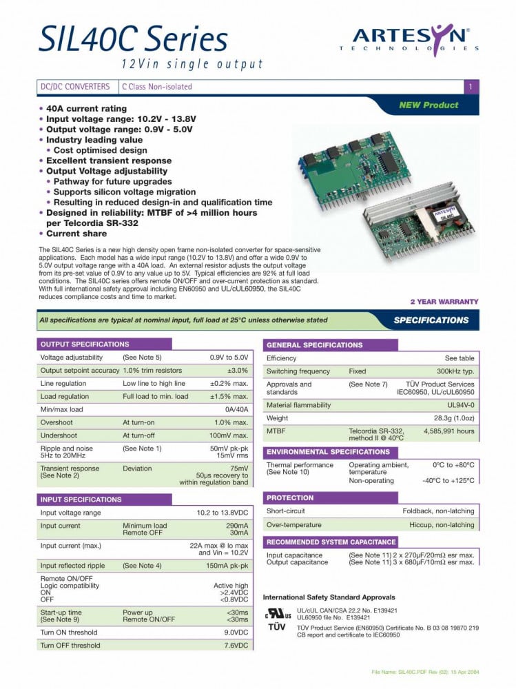 SIL40C-12SADJ-V datasheet page 1