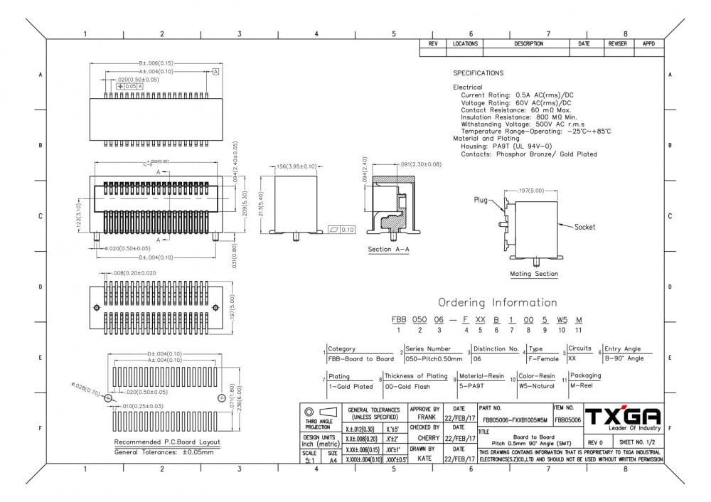 TXGA FBB05006 connector document page 1
