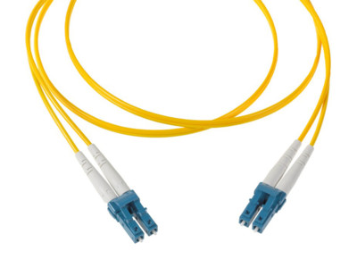 LC Duplex-to-LC Duplex Fiber Optic Jumper Cable Assembly, High Bandwidth (OM3), Multimode, 1.60mm Plenum Zipcord, 15.0m Length