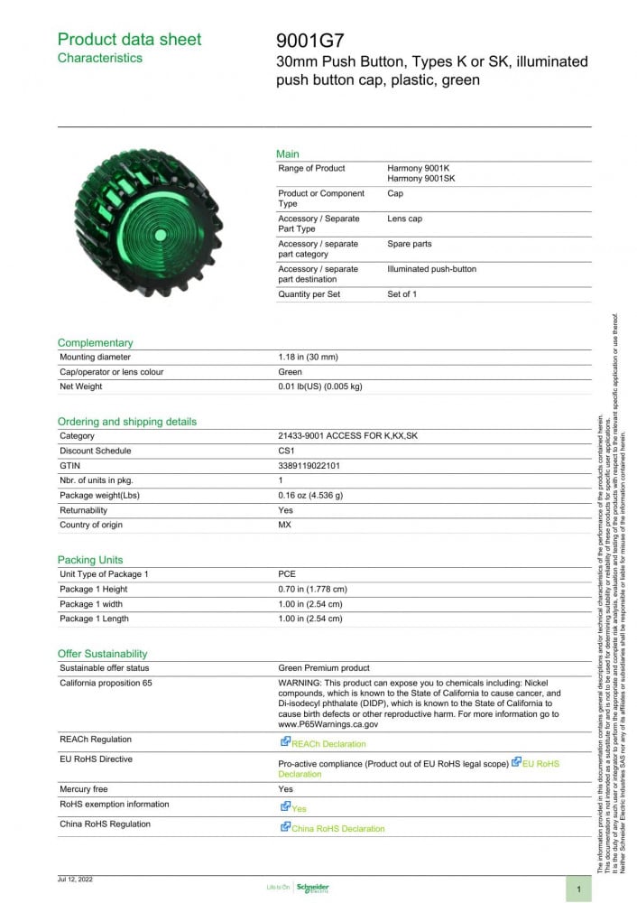 9001G7 technical document page 1