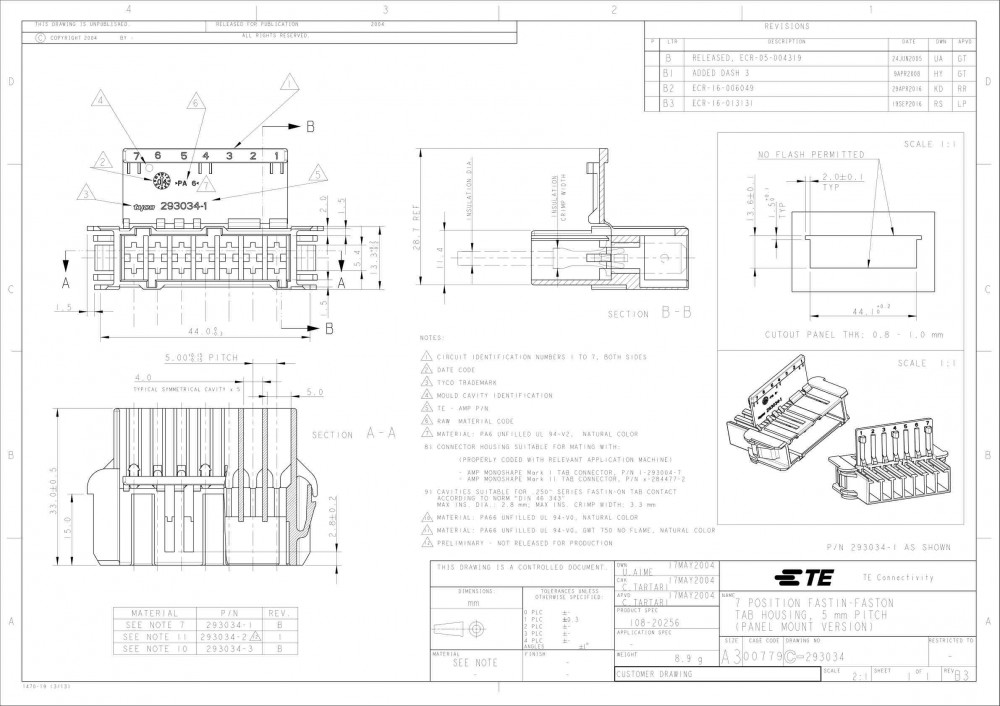 TE Connectivity 293034-3 technical drawing