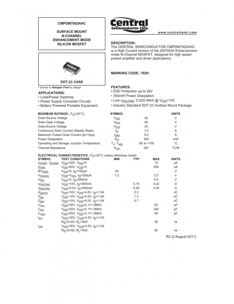 CMPDM7002AHC datasheet page 1