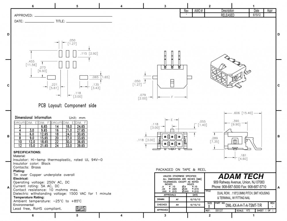 ADAM TECH DML-04-A-H-T-A-TSMT-T/R technical drawing preview