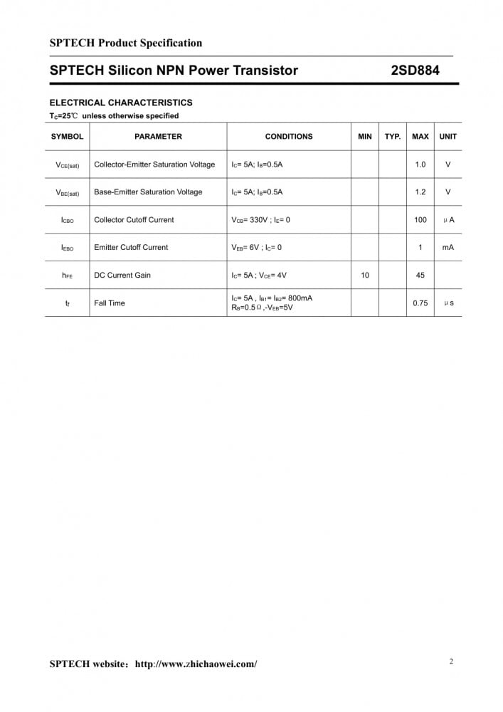 2SD884 SPTECH datasheet page 2