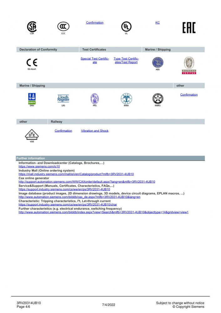 3RV20314UB10 technical document page 4