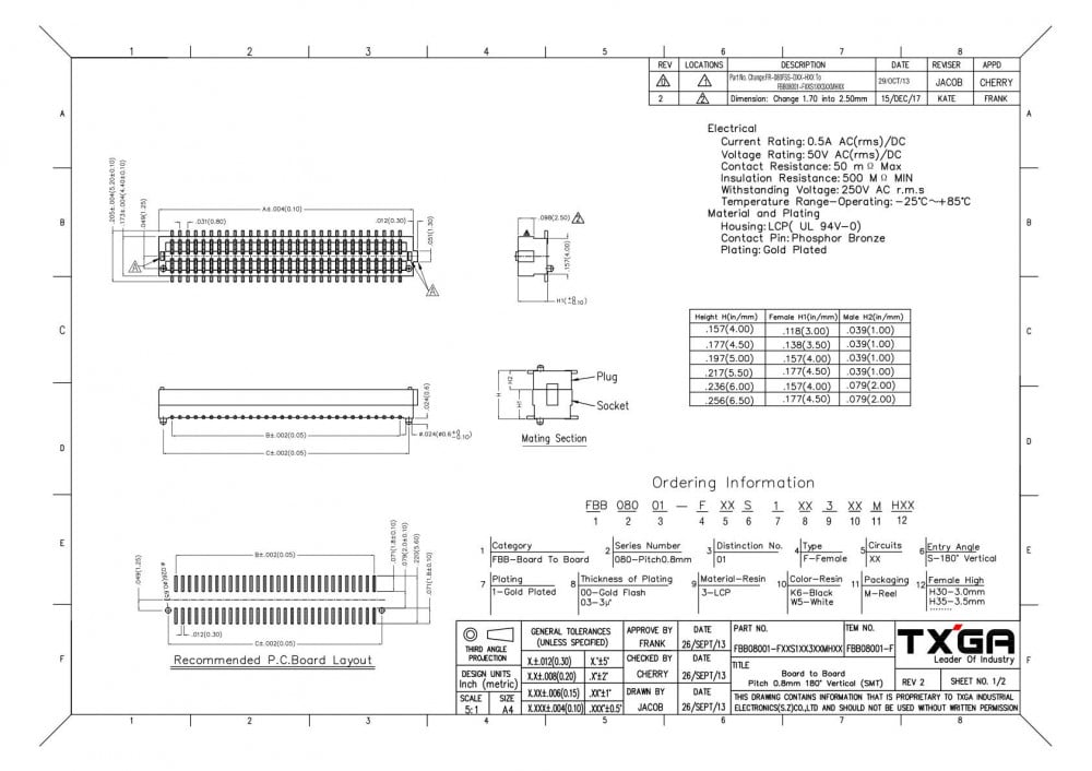 TXGA FBB08001 connector drawing page 1