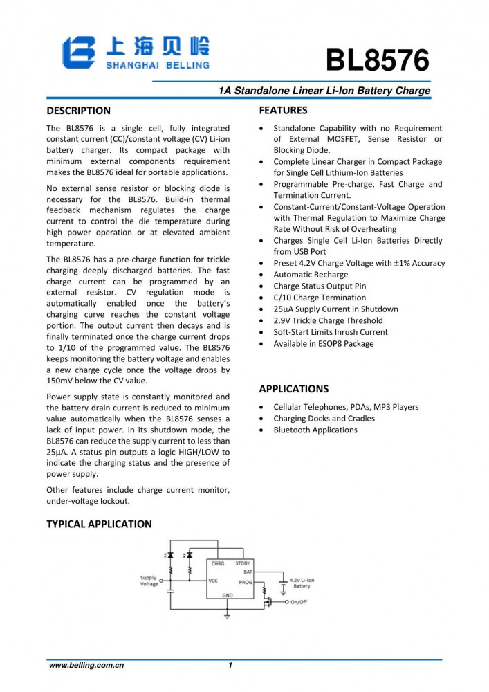 BL8576 datasheet page 1