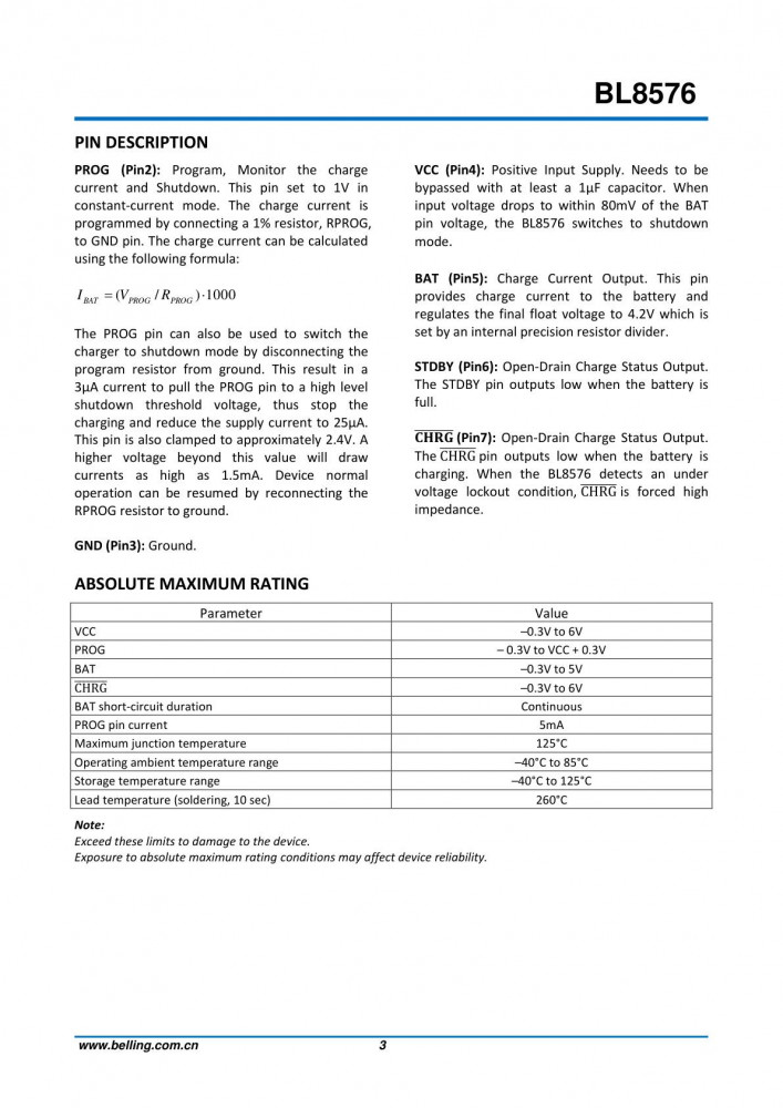 BL8576 datasheet page 3