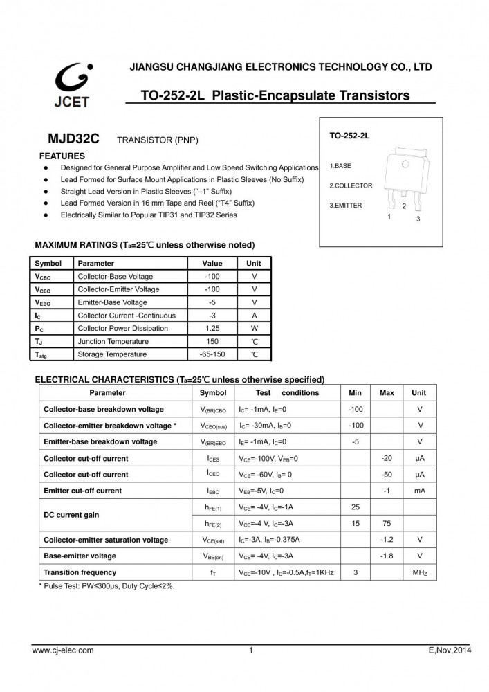 MJD32C datasheet page 1