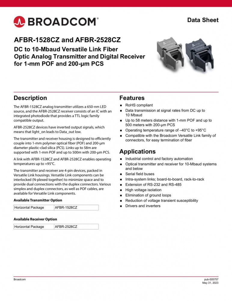 AFBR-1528CZ datasheet page 1