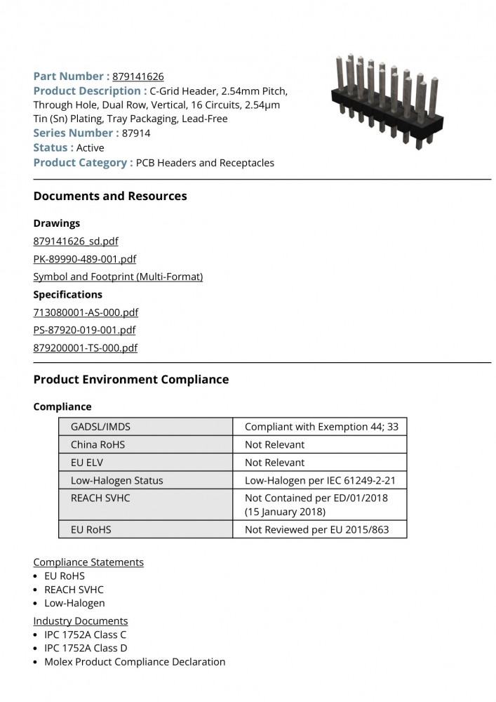 MOLEX 879141626 technical document image, page 1
