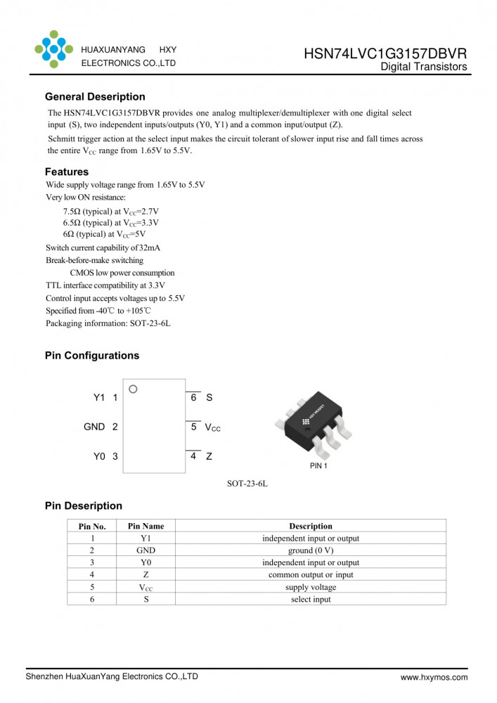 HSN74LVC1G3157DBVR datasheet page 1