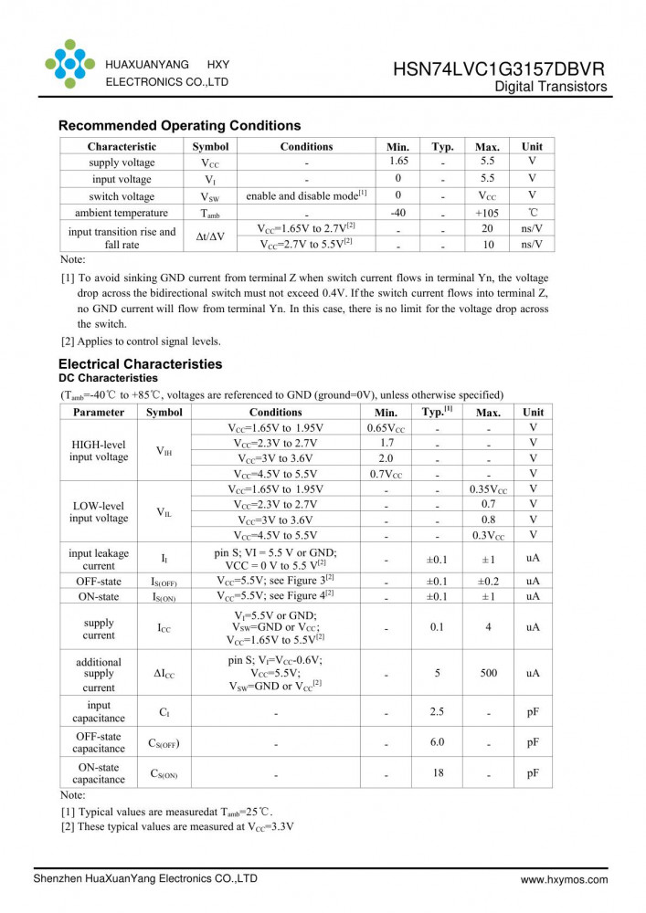 HSN74LVC1G3157DBVR datasheet page 3