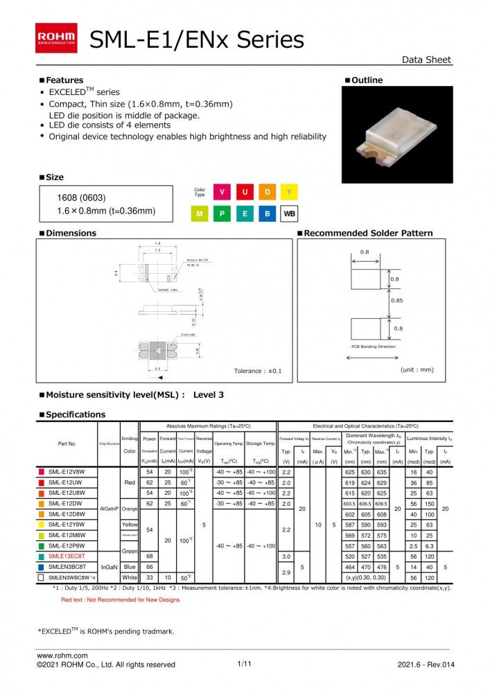 ROHM SML-E12Y8WT86 datasheet page 1