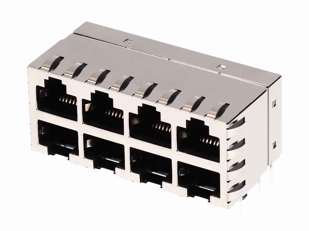 Modular Jack, Right-Angle, Low Profile, 8/8, 4 Ports