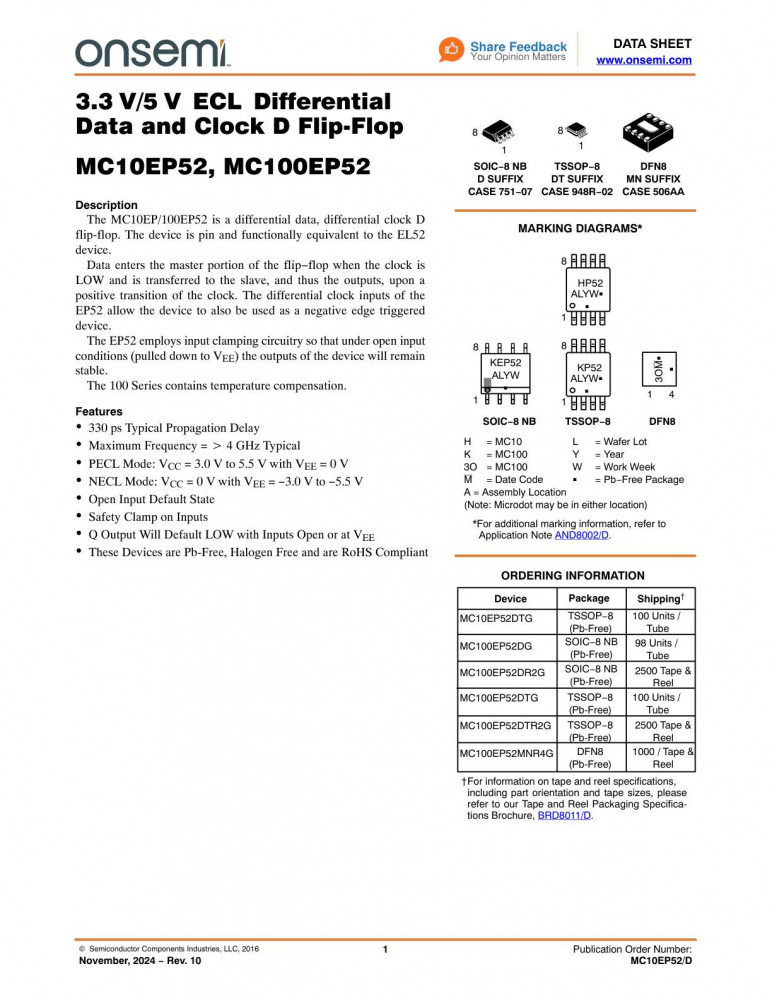 MC10EP52 datasheet page 1