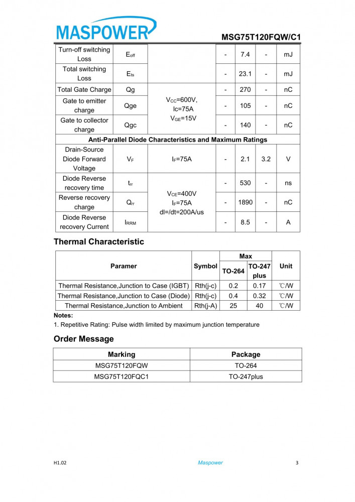 MSG75T120FQC1 datasheet page 3