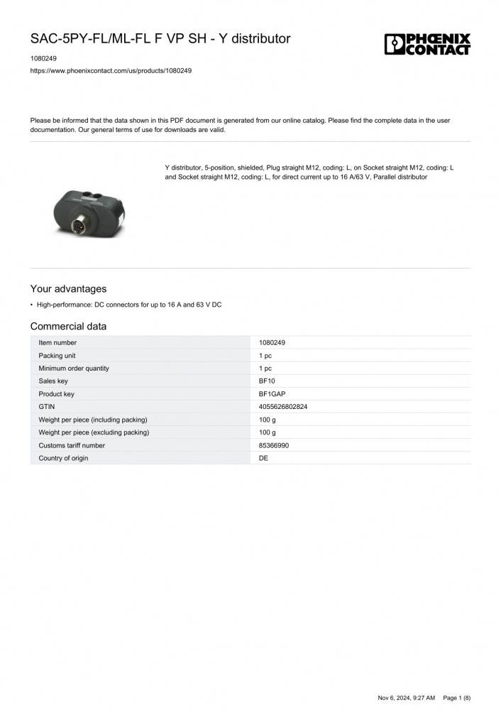Phoenix Contact 1080249 product documentation page 1