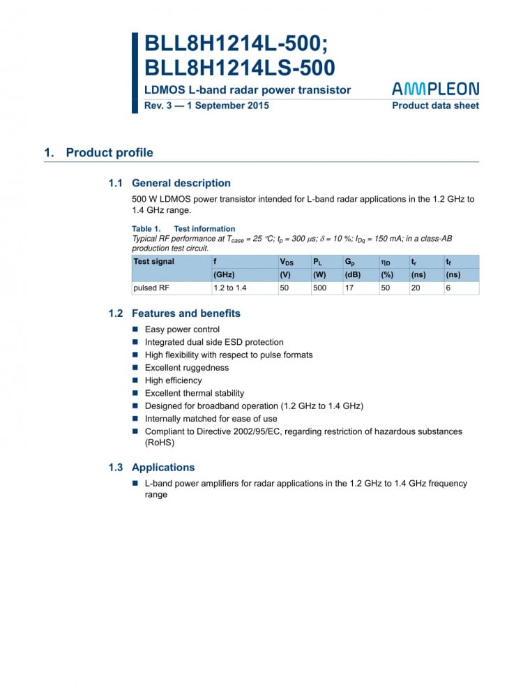 BLL8H1214L-500U datasheet page 1