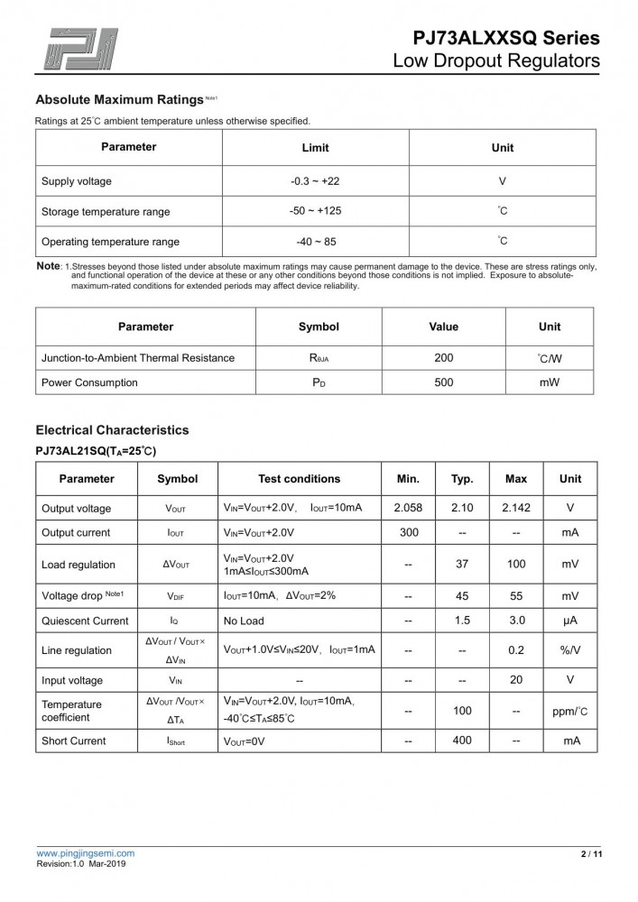 PJ73AL50SQ datasheet page 2