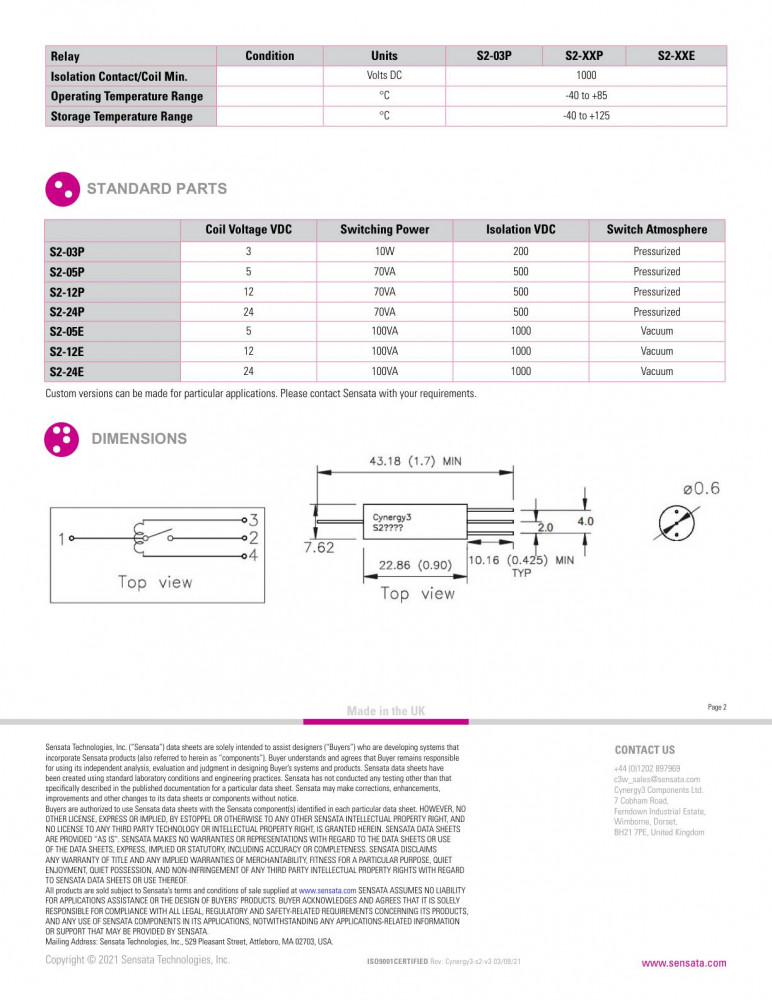 S2 reed relay technical document page 2