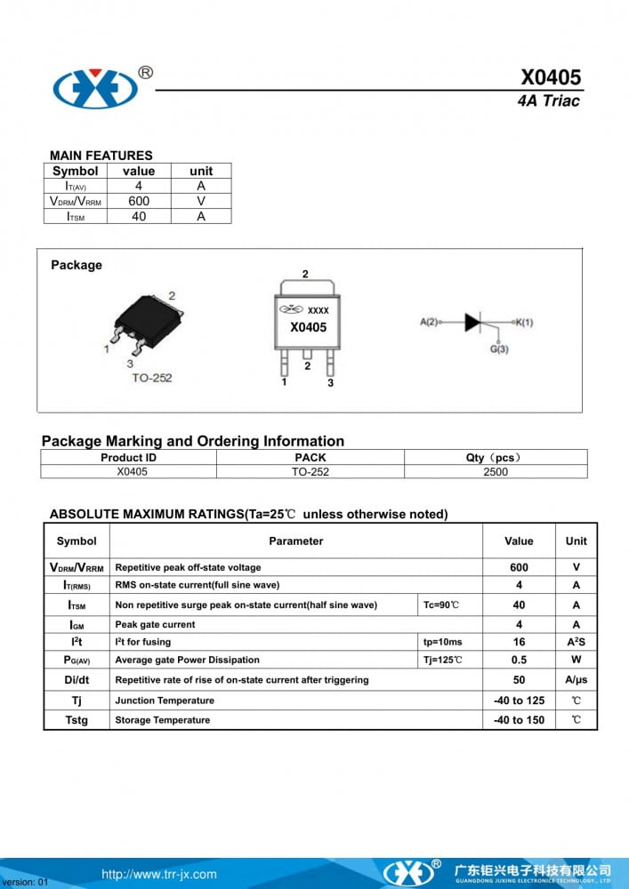 JUXING X0405 datasheet page 1