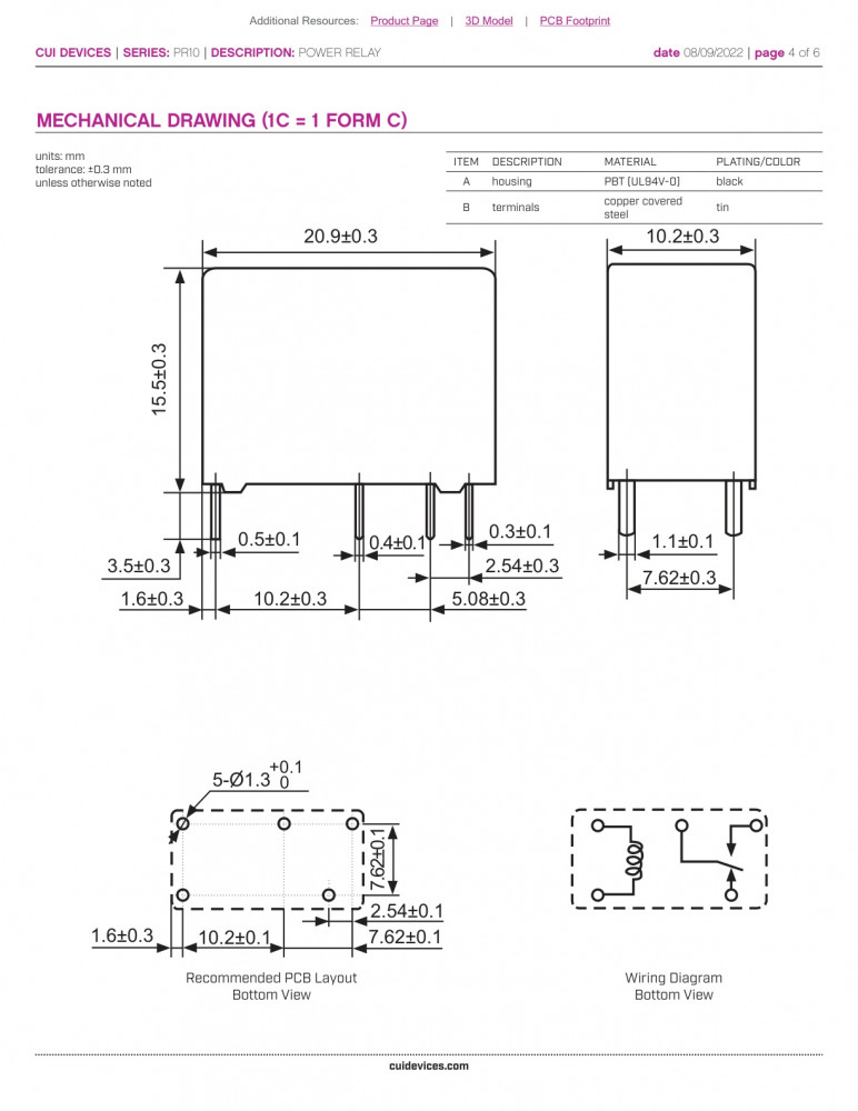 CUI PR10 relay datasheet page 4