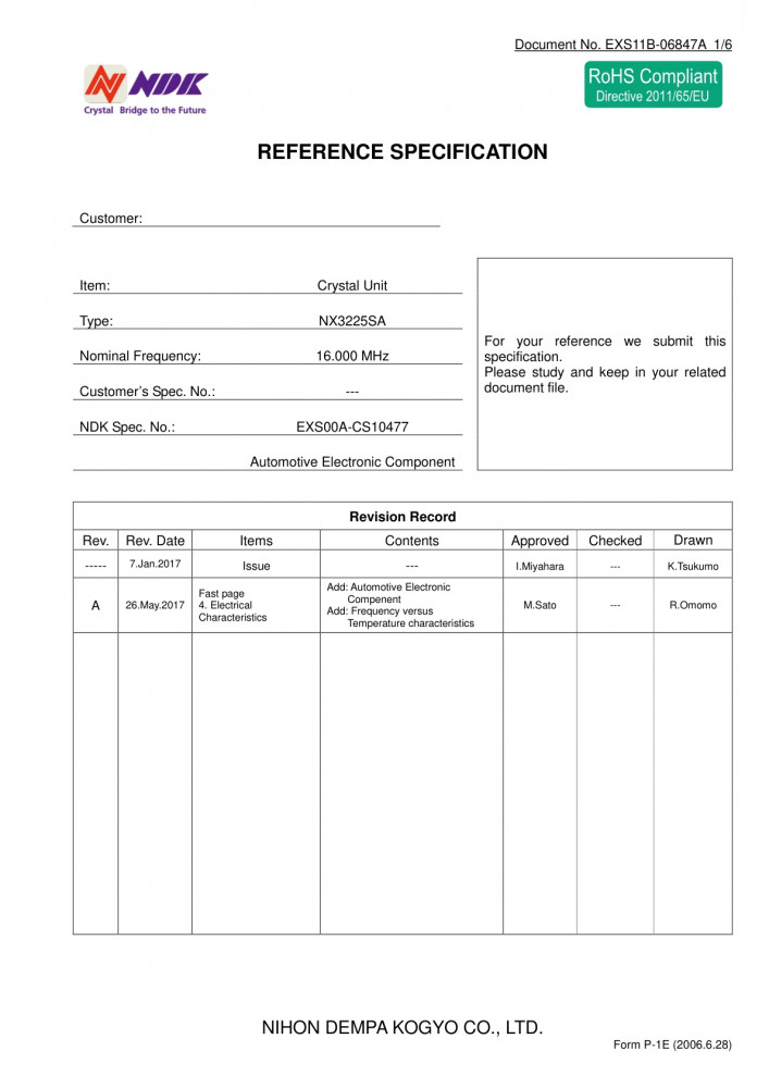 NDK NX3225SA specification page 1