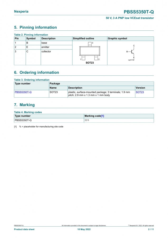 PBSS5350T-QR datasheet page 2