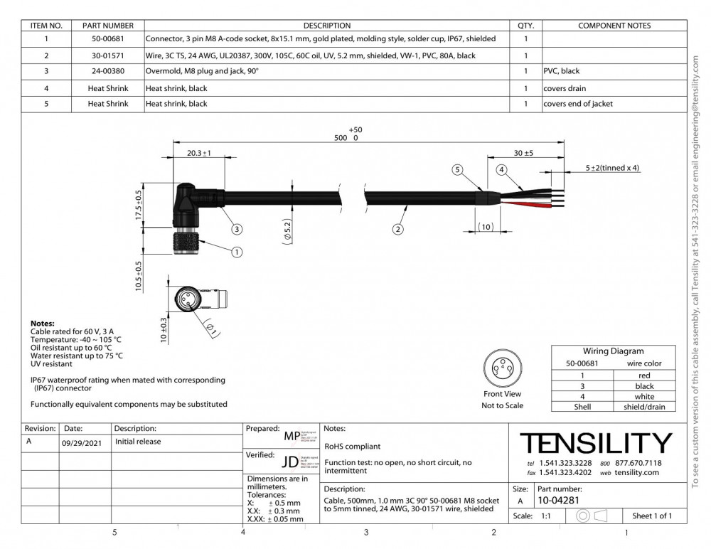 Tensility International part 10-04281 technical drawing and wiring information