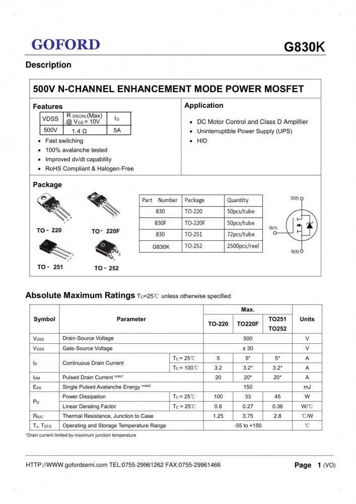 GOFORD G830K datasheet page 1