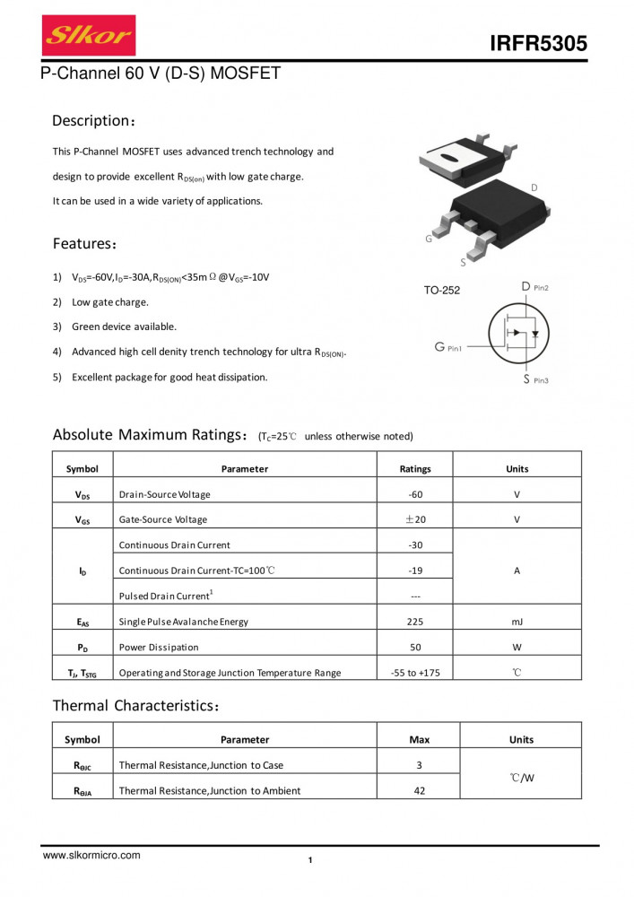 IRFR5305 datasheet page 1