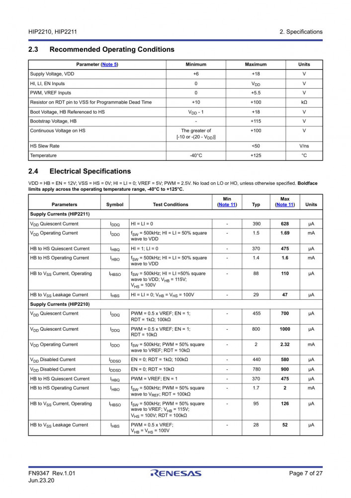 HIP2211FRTZ technical document page 7