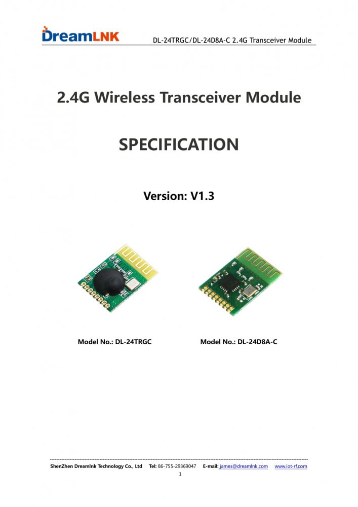 DL-24TR-2.4G technical document page 1