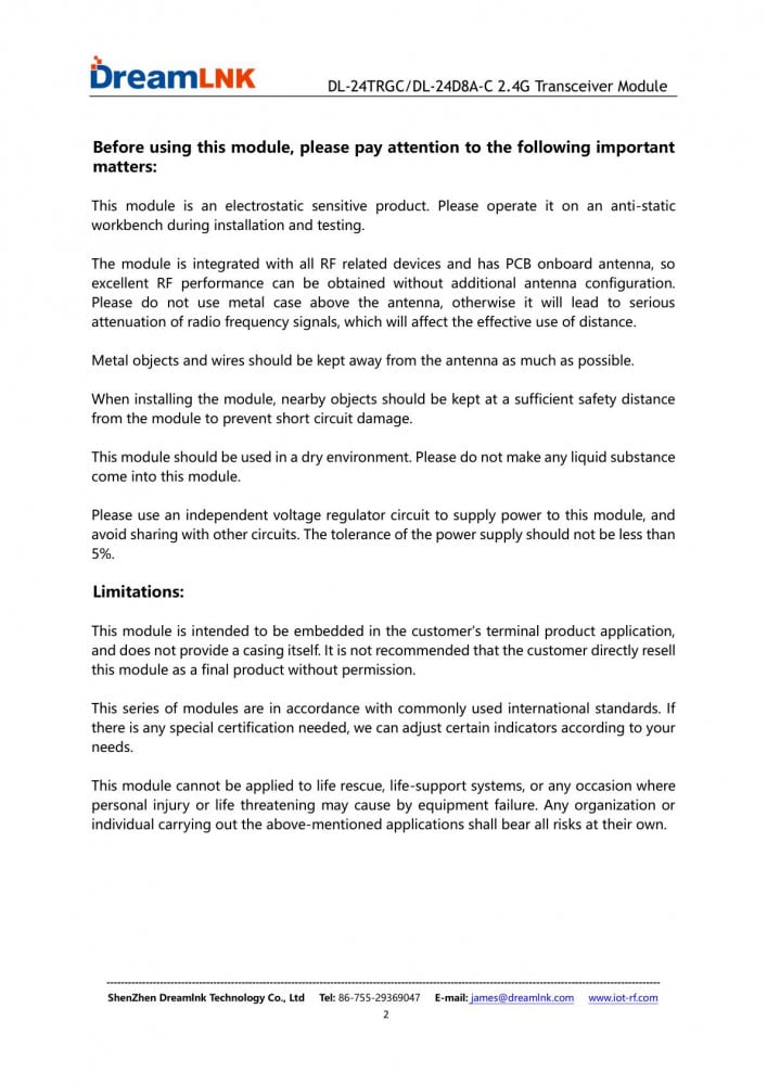 DL-24TR-2.4G technical document page 2