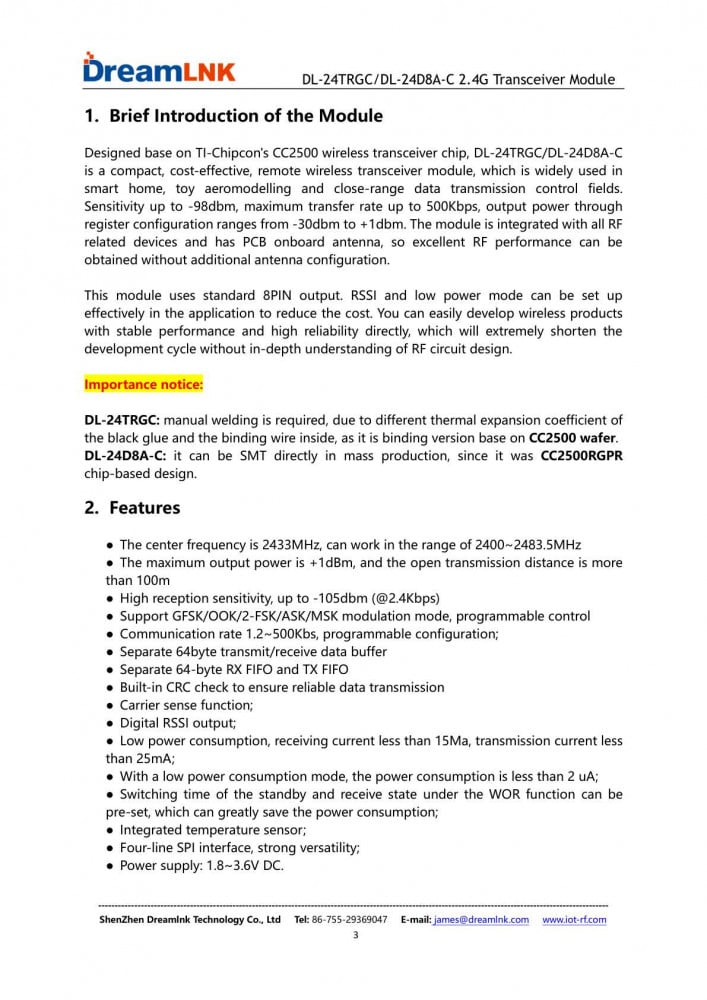 DL-24TR-2.4G technical document page 3