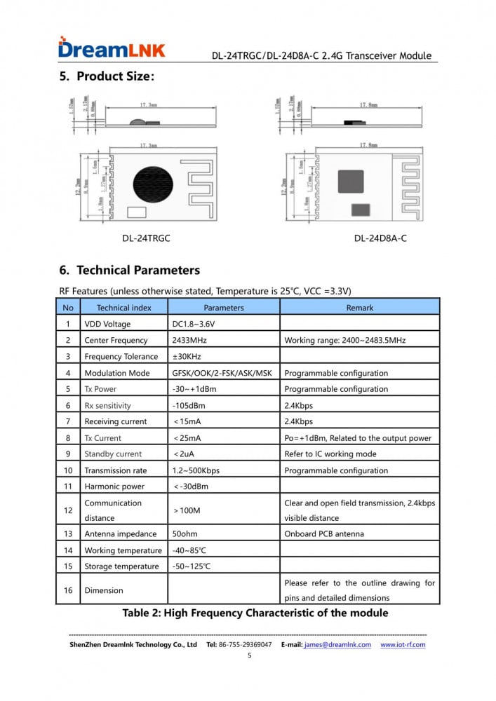 DL-24TR-2.4G technical document page 5