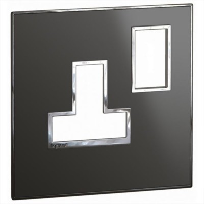Arteor - British standard plate for switched sockets 1 gang - Glossy stainless steel - Black finish - For 5A 13A socket outlet for sale