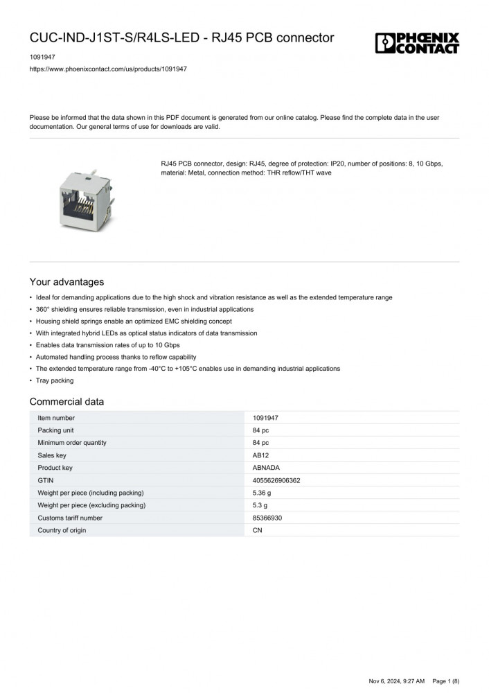 Phoenix Contact 1091947 product documentation page 1