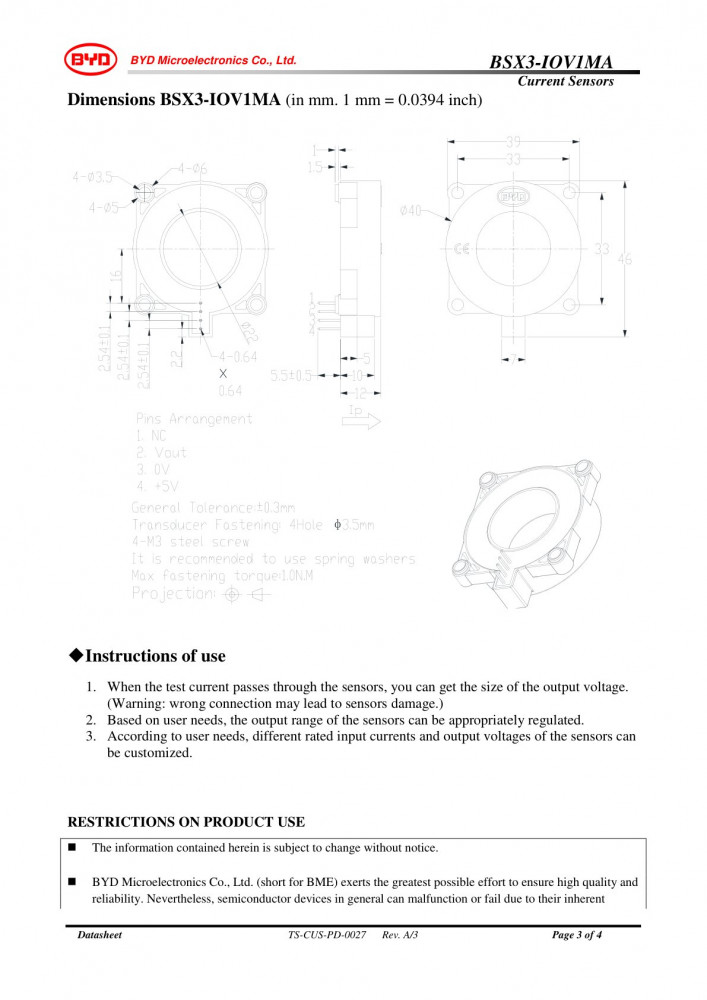 BSX3 series current sensor datasheet page 3
