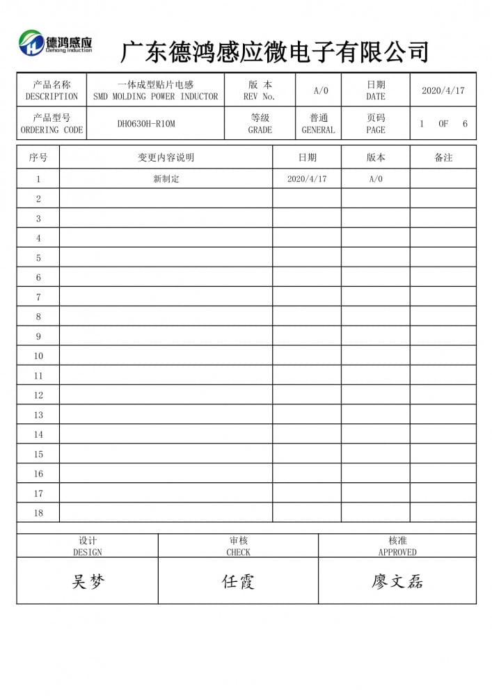 DH0630H-R10M approval document page 2
