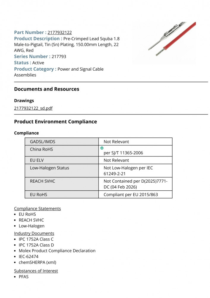 Molex 2177932122 product document, page 1