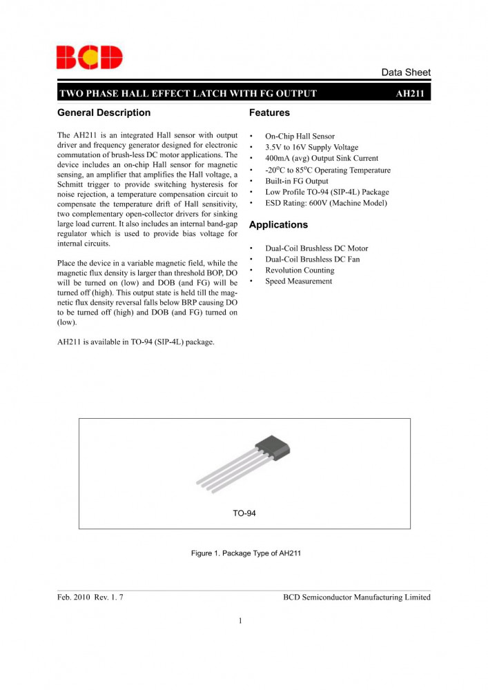 AH211 datasheet page 1