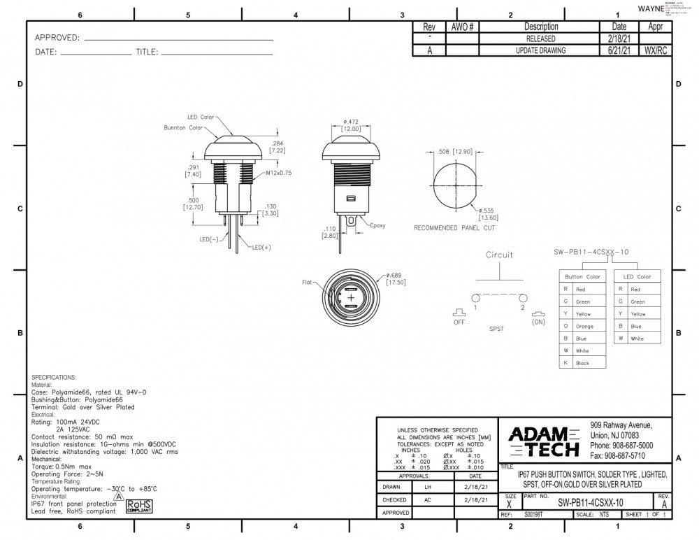 ADAM TECH SW-PB11-4CSXX-10 product drawing