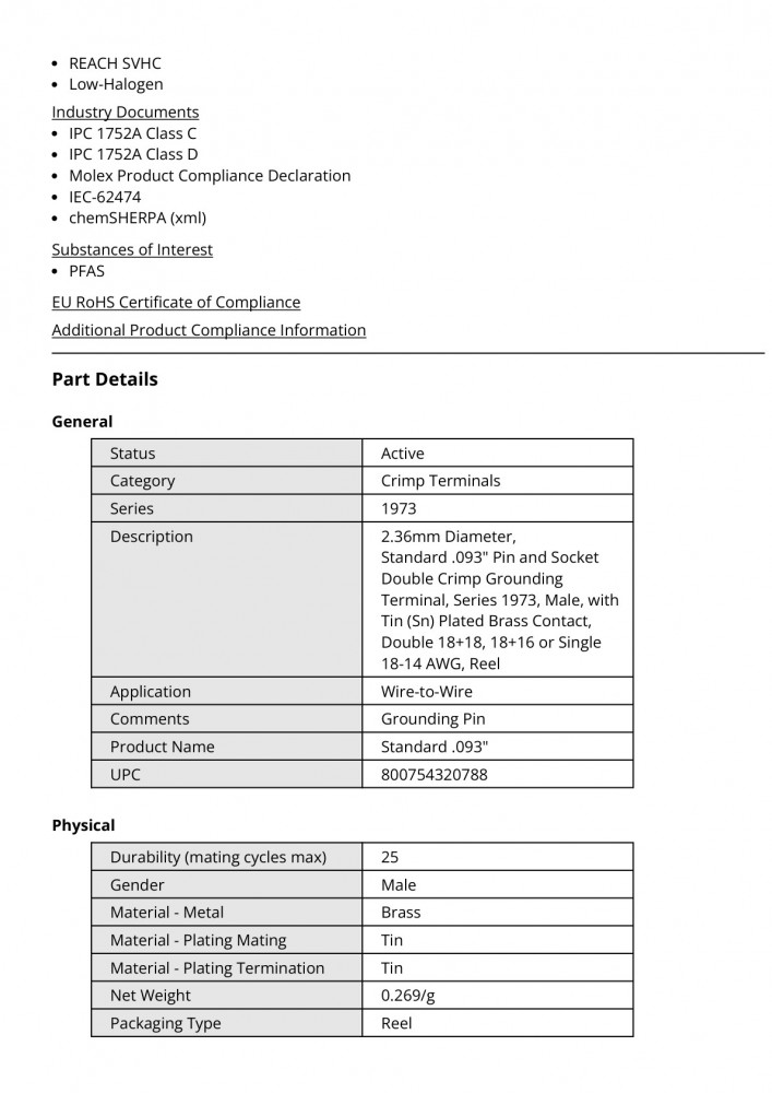 Molex .093 standard pin terminal document page 2