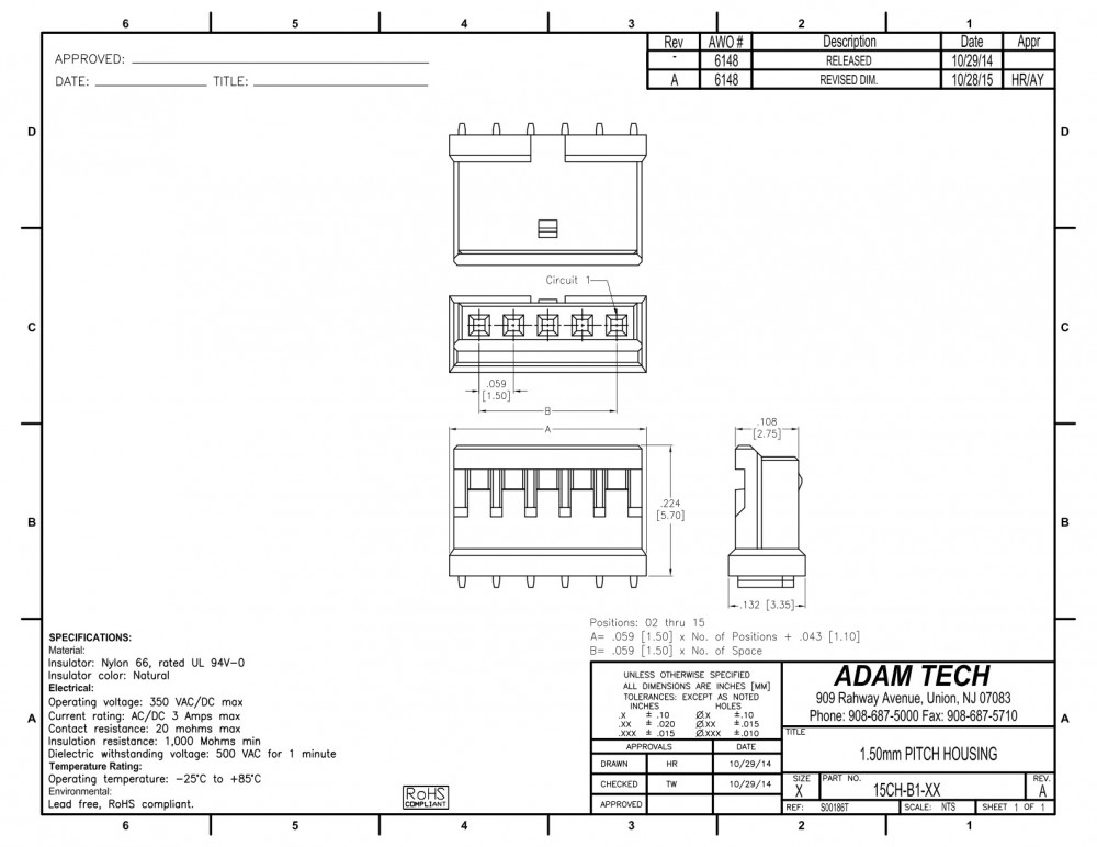 ADAM TECH 15CH-B1-XX product drawing