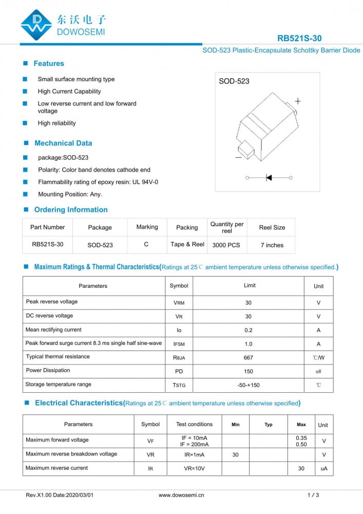 RB521S-30 technical document page 1