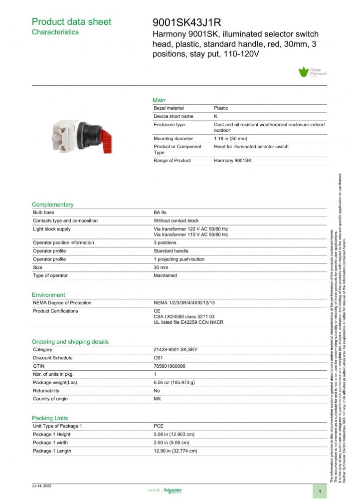 9001SK43J1R technical document page 1